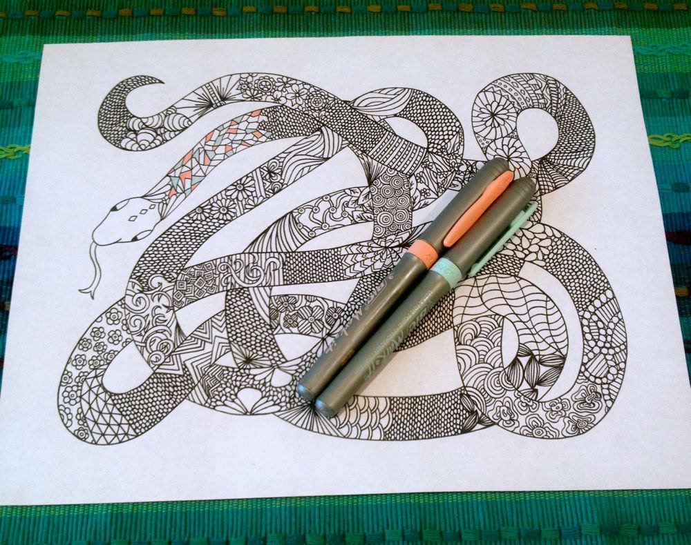 Zentangle Snake Coloring Page Doodle Animal Design Printable