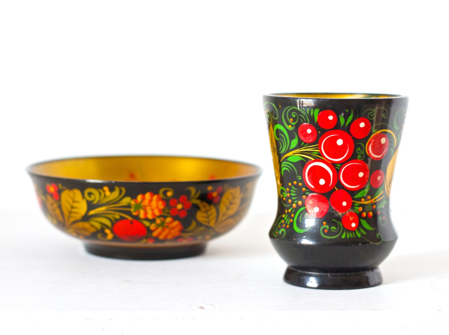 Russian Lacquer Cup And Dish Set – Hand Painted Souvenir – Haute Juice