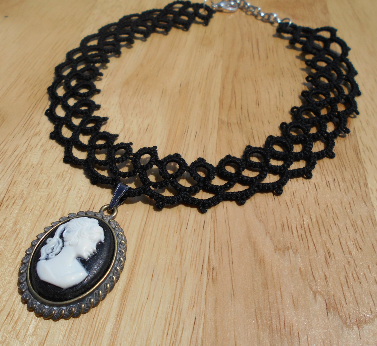 victorian era choker black choker with cameo tatted by MamaTats