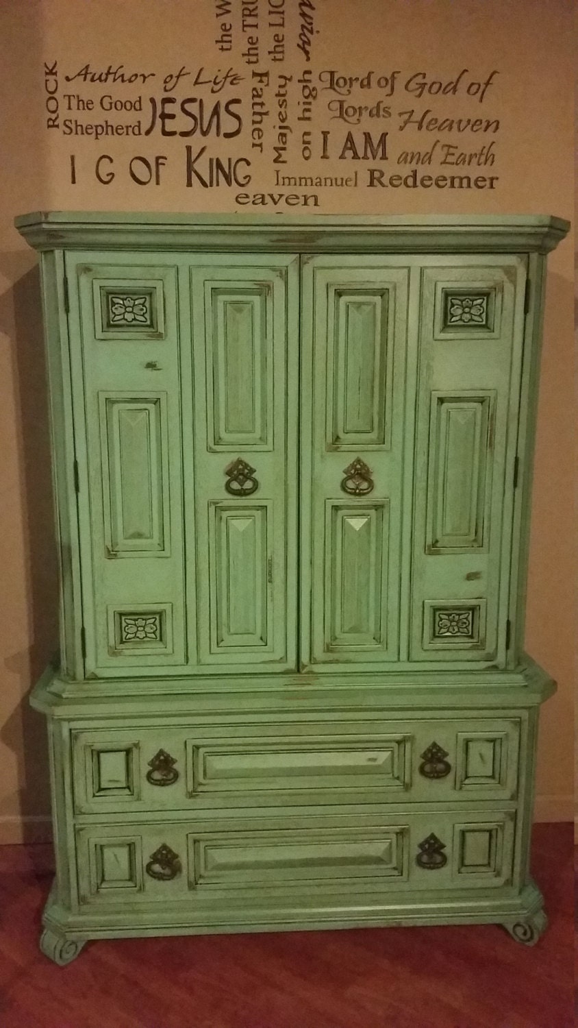 Vintage turquoise shabby chic distressed armoire/dresser/storage ...