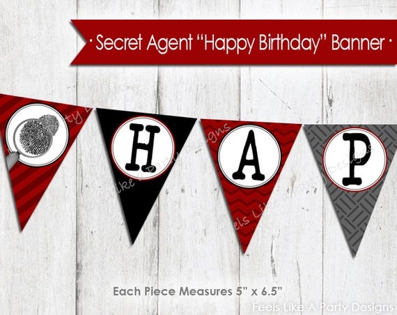 Secret Agent Happy Birthday Banner Instant