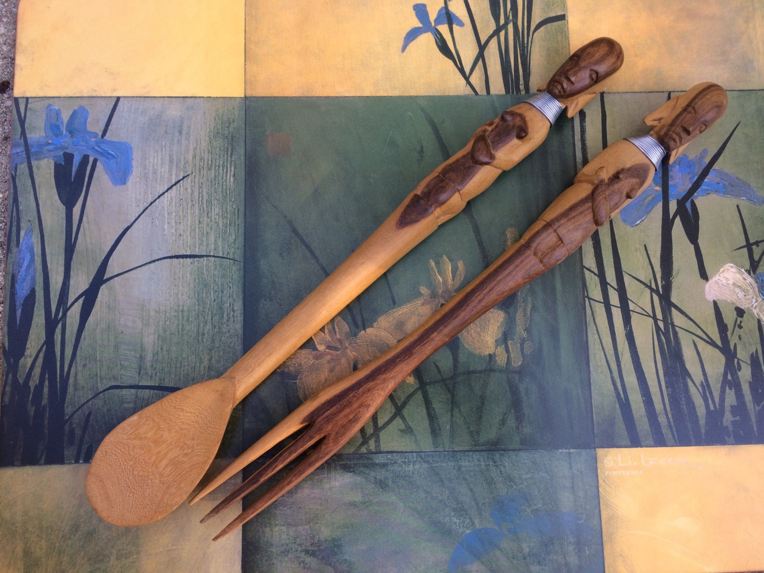 Vintage African Utensils, Carved Wood, Salad Serving Spoon and Fork ...