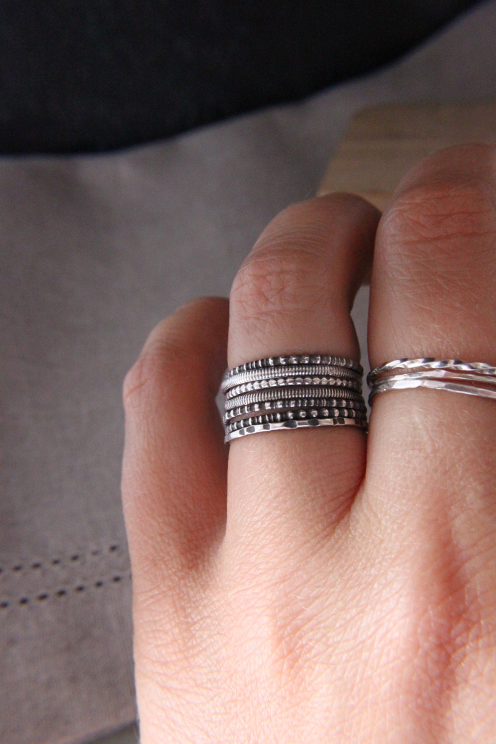 Sterling silver stacking rings. Rustic rings.Stackable