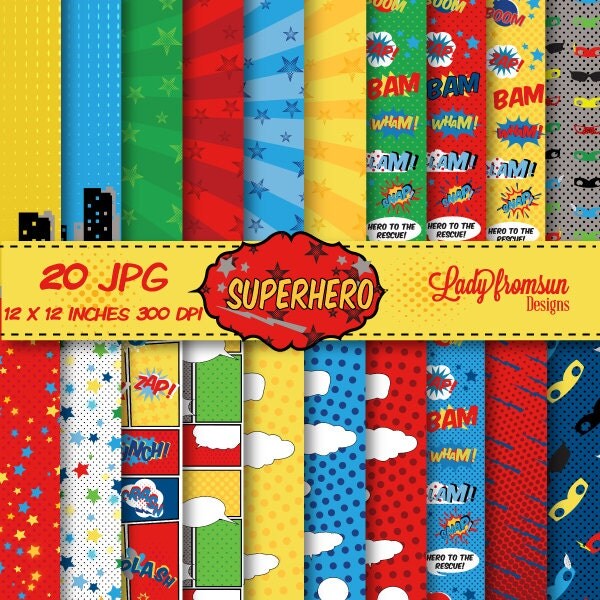 SuperHero Digital Paper Pack Comic Book PagesAction
