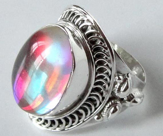 Solid 925 Stamp Silver Ring US Size-8.25 Rainbow Quartz Gemstone ...