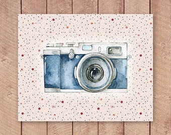 Retro Camera poster / 8x10 inch print / pink and turquoise