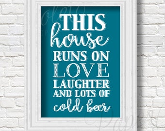 Items similar to This home runs on sign, Love and laughter sign, really ...