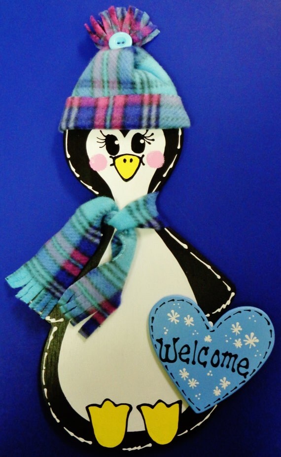 WELCOME PENGUIN SIGN Winter Season Holiday Plaque Christmas