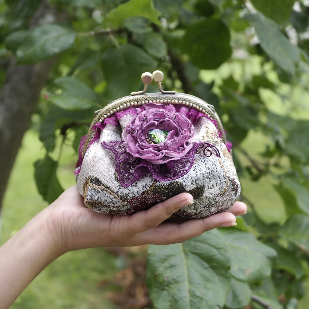Purple floral coin purse tapestry purse embroiderd purse