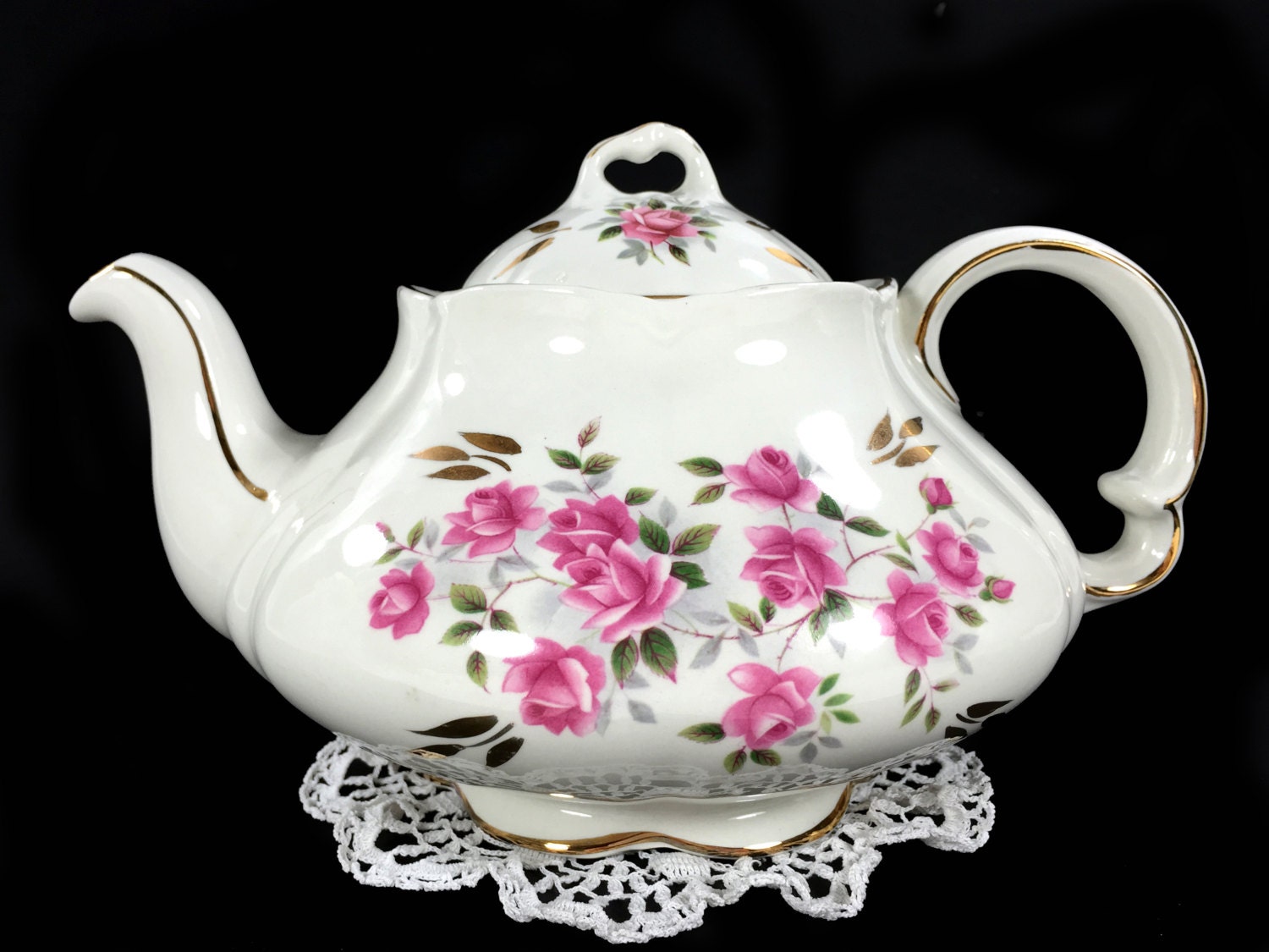 Ellgreave Full Size Wood & Sons Ironstone Tea Pot, Dreamy Pink Rose Pot ...