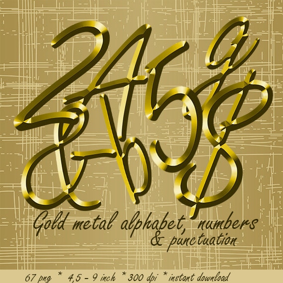 Gold metal digital alphabet clipart golden shiny by LucyPlanet
