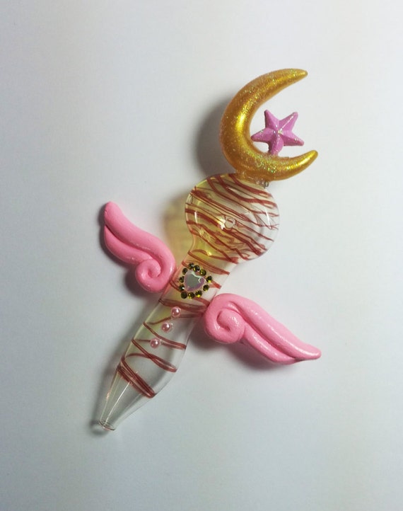 Angelic Moon and Star Pipe Glass Spoon Pipe by PrettyPipesShoppe