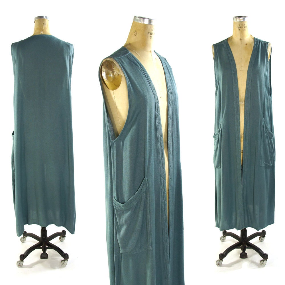 Moroccan Duster Vest / Jade Green Rayon Sleeveless Jacket