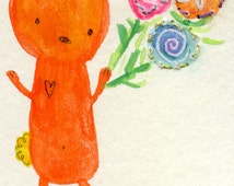 Orange And Yellow Bunny - Hand Embroidered, Watercolour Painting, Mixed ...