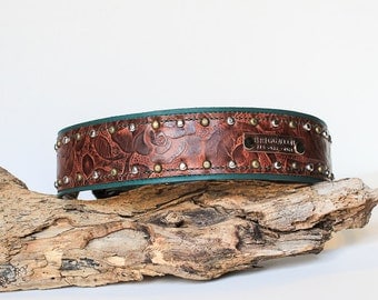 Brown leather collar | Etsy