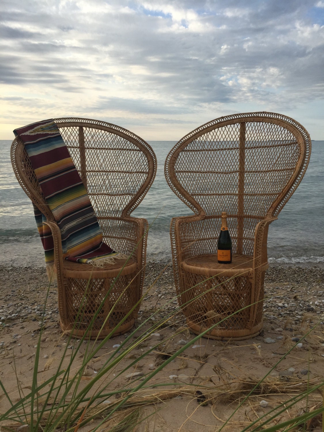 Vintage Wicker Peacock Chairs Set of Two Rattan Fan Back Seats Pair ...