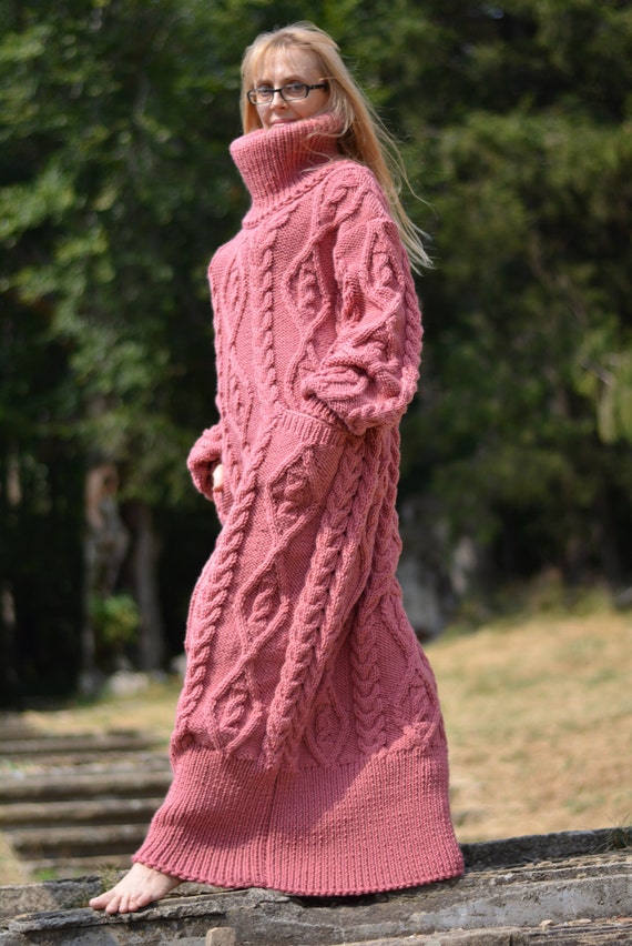 handmade wool dress hand knitted wool sweater long pullover wool robe ...