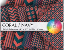 Popular items for coral digital paper on Etsy