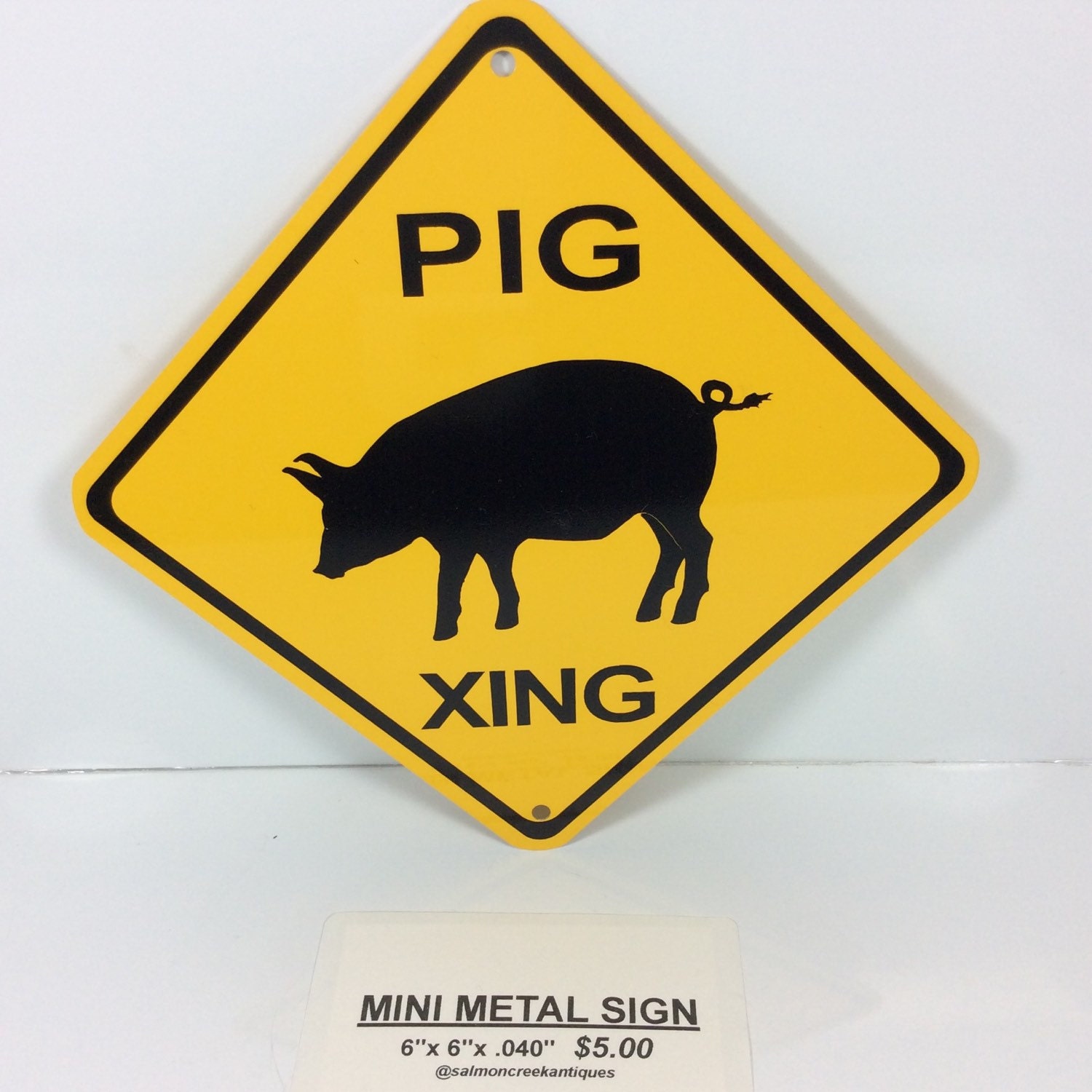Pig Xing Mini Metal Yellow Farm Caution Crossing Sign