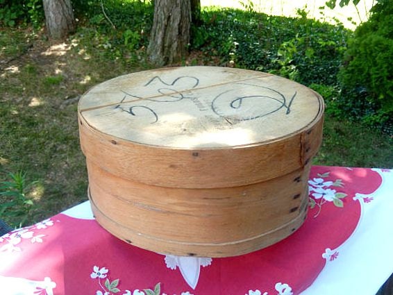 vintage wooden cheese box, large round primitive cheese box, rustic ...