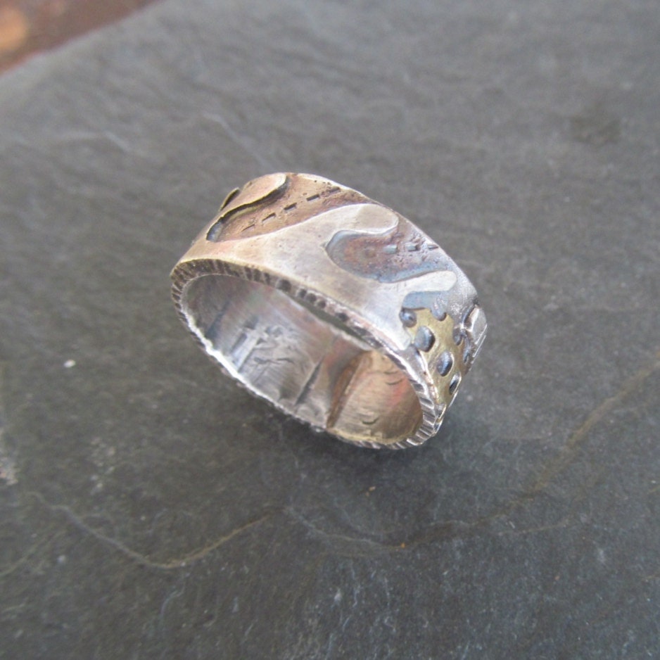 Silver Mixed Metal Ring Womens Funky Boho Hippie RING Stamped