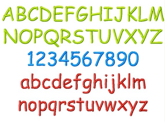 No. 34 Comic Sans Embroidery Font .15in .25in .5in .75in