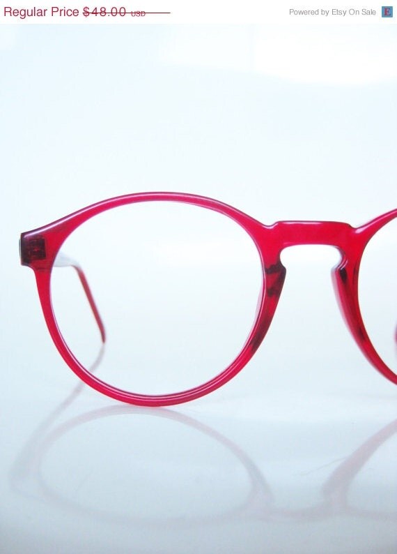 50% OFF Vintage 1980s Cherry Red Round Sunglasses Eyeglasses Deadstock ...