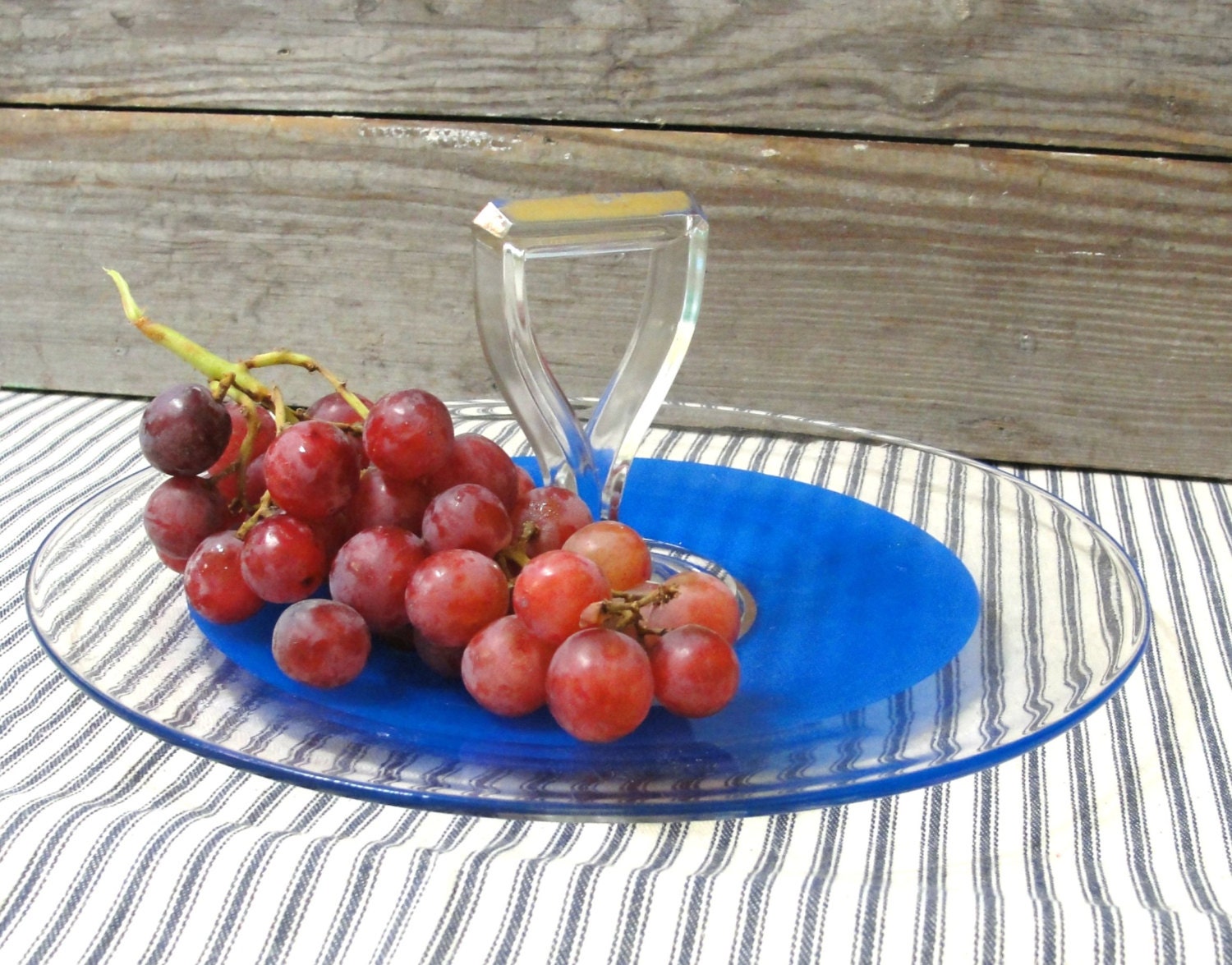 Mid Century Modern Glass Serving Tray with Handle, Cobalt Blue with ...