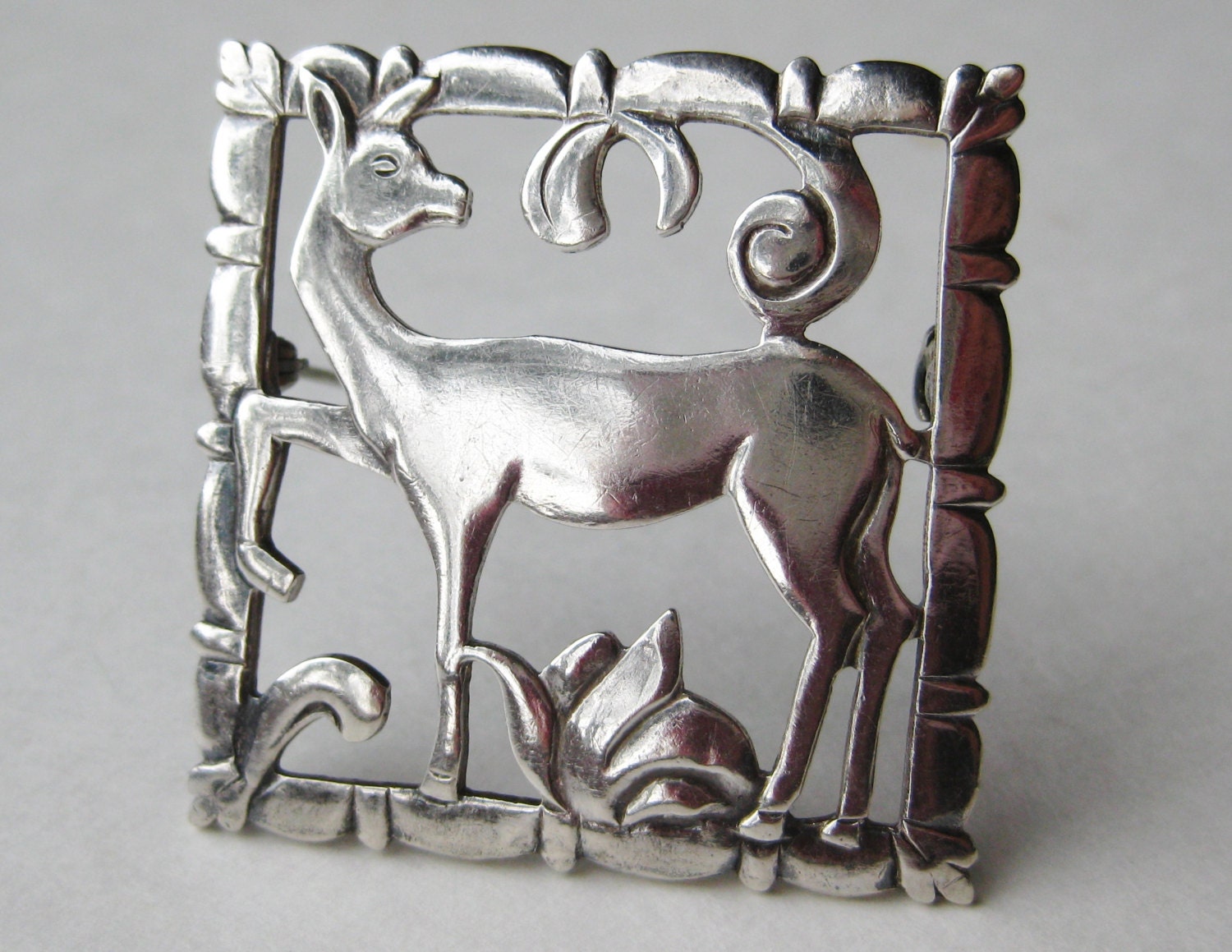 Vintage Birks 40s Art Nouveau Forest Deer Sterling Silver Brooch Pin ...