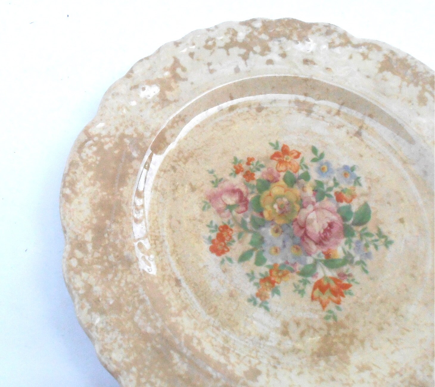 Vintage Orange Floral TST Co Plate 6.25 Inch Charger Tan Light Brown ...