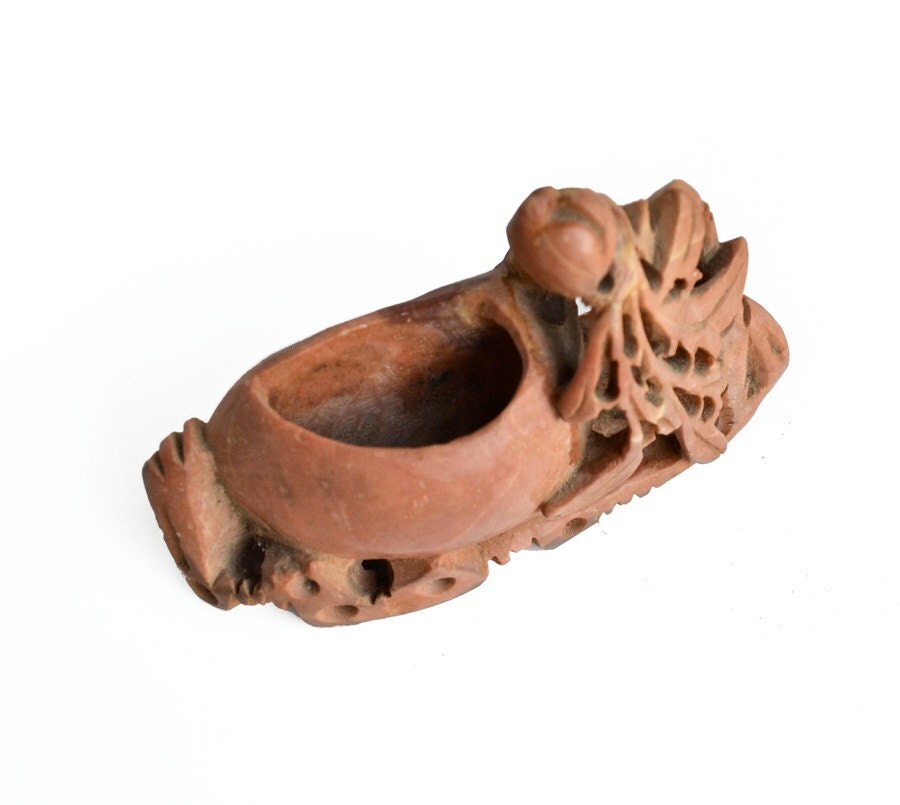 antique Chinese soap stone ink well brush washer and holder