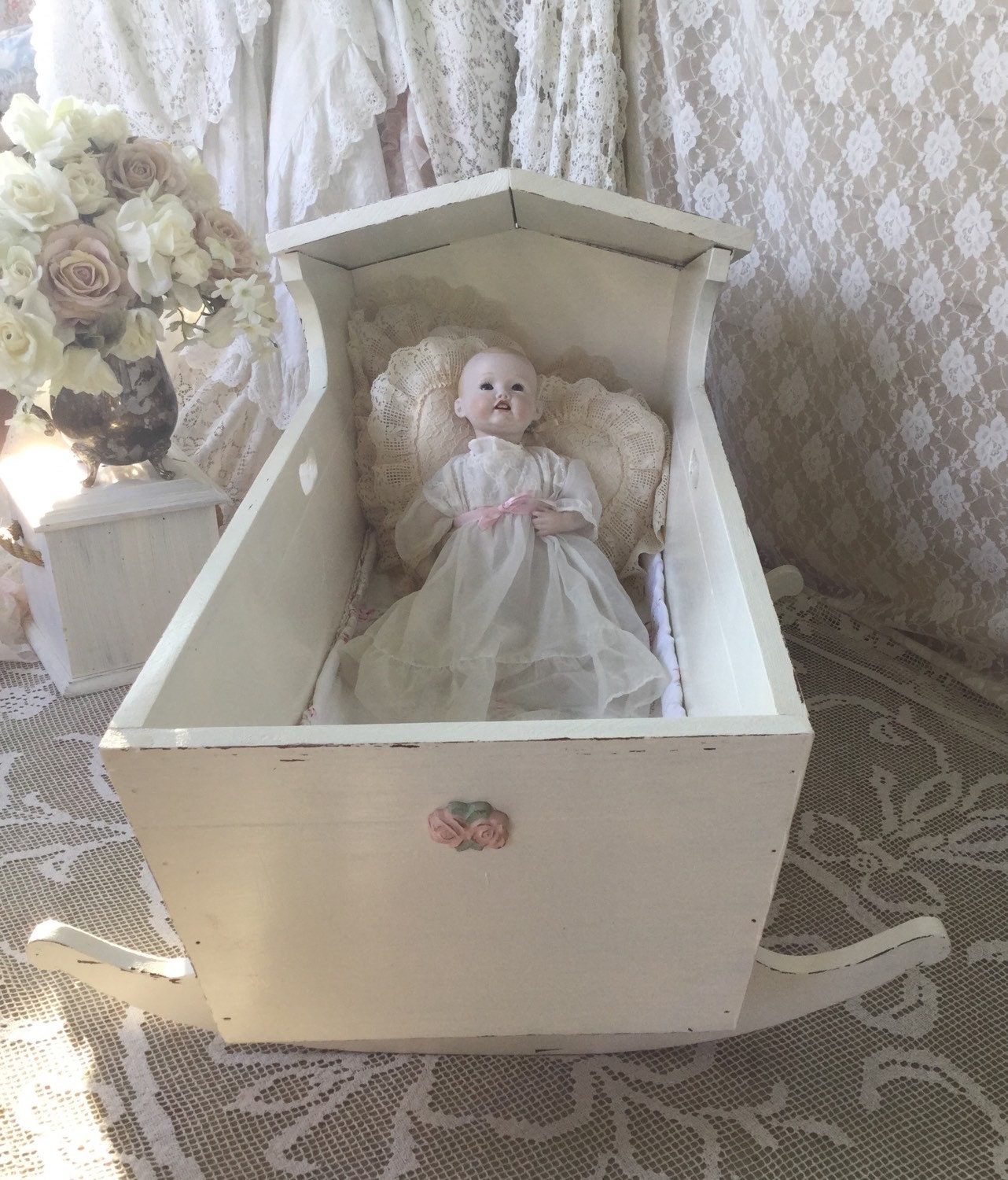 Shabby Wooden Cradle,Baby Bed,Baby Shower Prop,Baby photo prop,Shabby ...