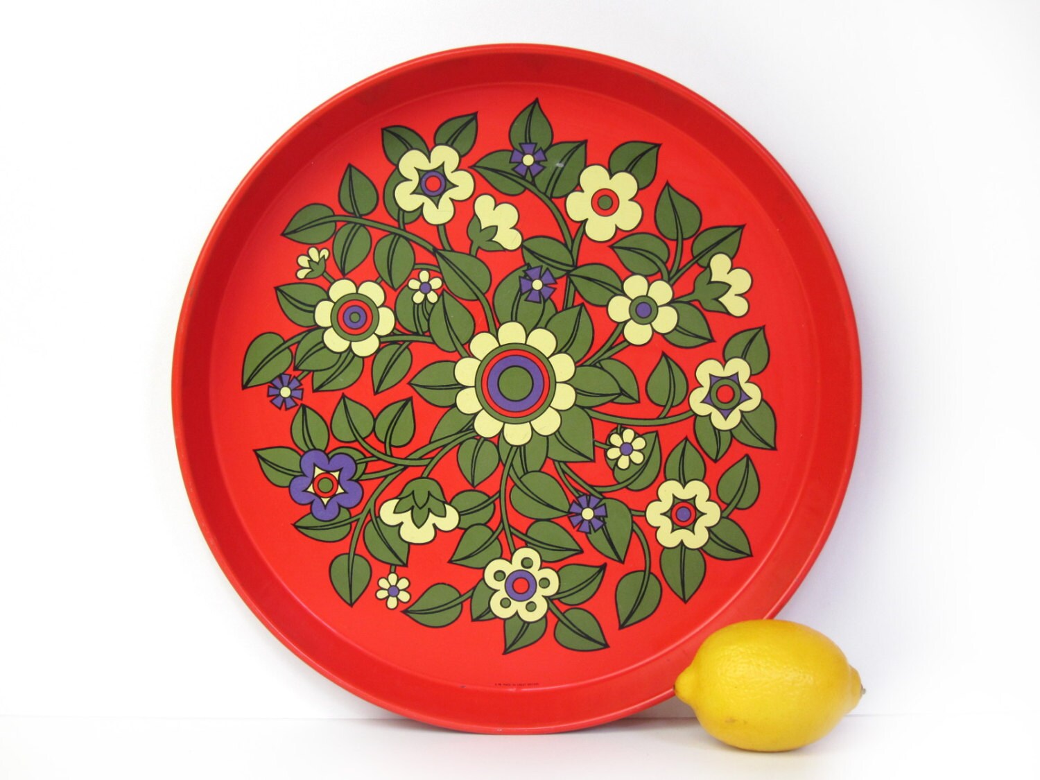 Vintage floral serving tray, Pat Albeck, bright red, swinging 60s ...