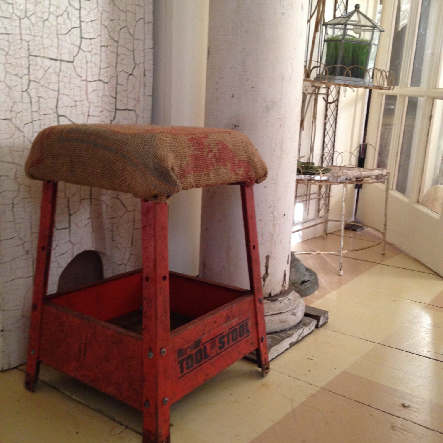 Vintage Industrial work stool,Hirsh Tool Stool,orange rustic metal ...