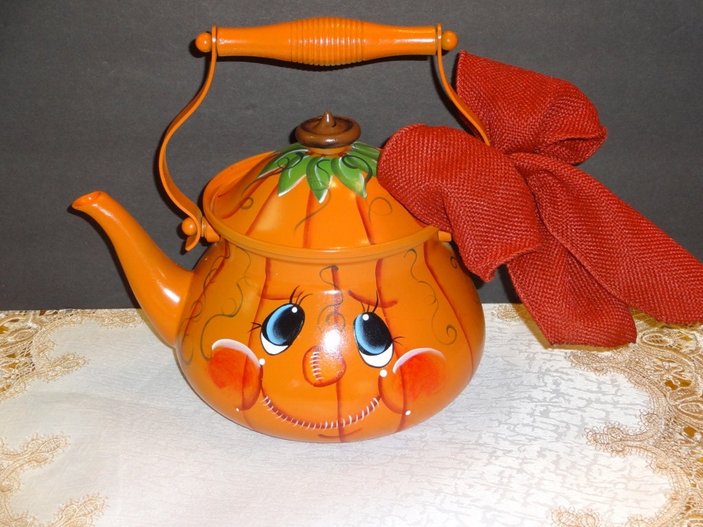 Hand Painted Pumpkin Tea Kettle Fall Decoration Home Decor