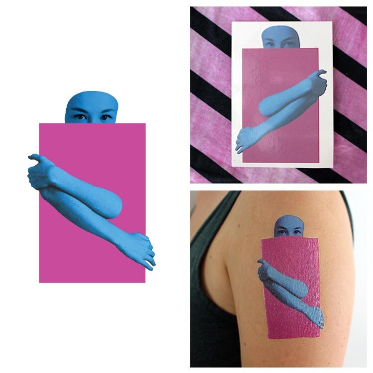 Minimal Girl Arms Hugging Square Body Art Temporary by Tattify