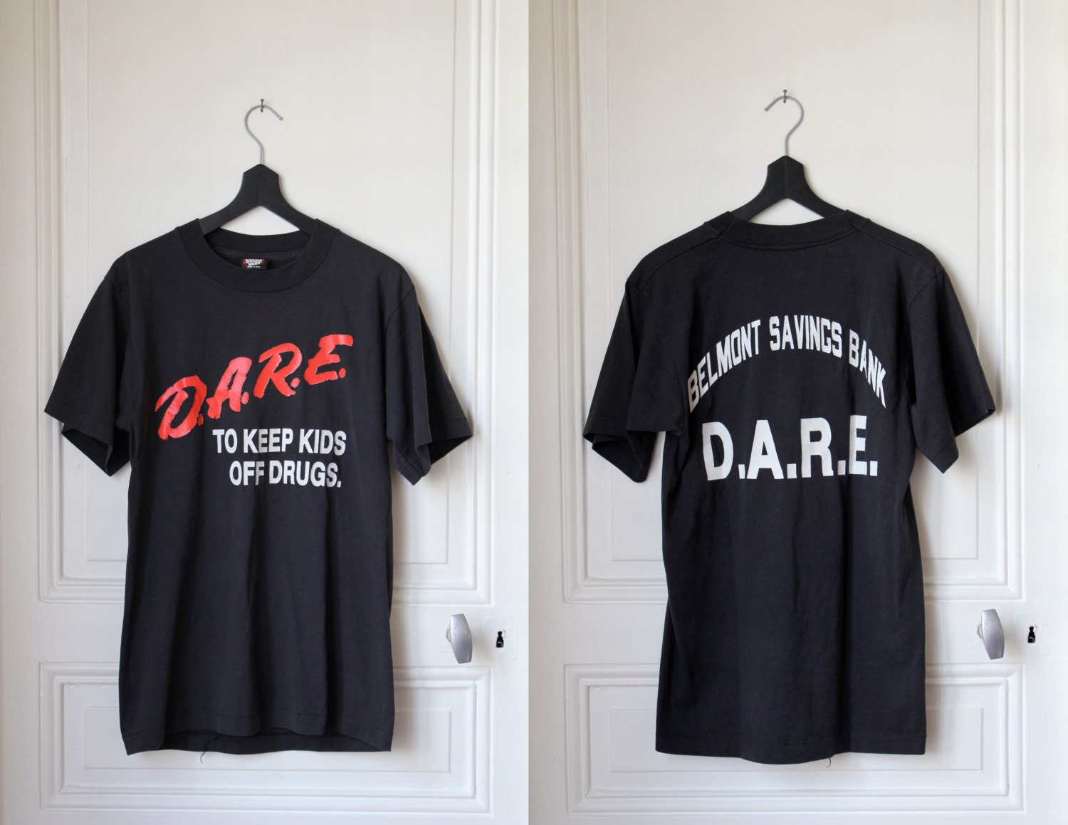 D.A.R.E. t-shirt vintage 80s used grunge faded black dare red logo ...
