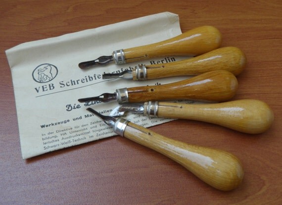 Vintage Lithography Tools Set Of Five Made In Germany
