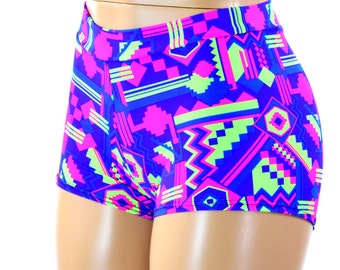 Red & Black Metallic Harlequin LOW Rise Shorts by CoquetryClothing