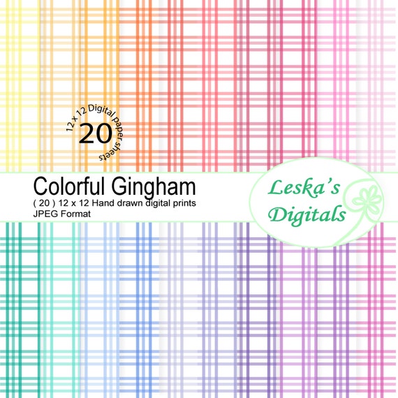 Gingham digital paper Rainbow scrapbook paper by DigitalWork