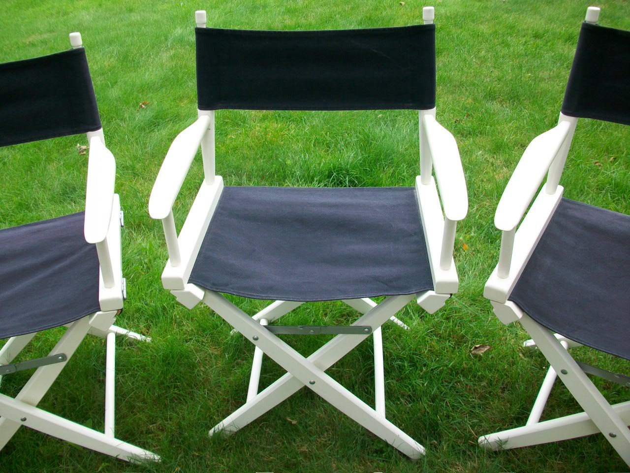 Canvas Director Style Beach Chairs – 3 Classic Blue and White Nautical ...