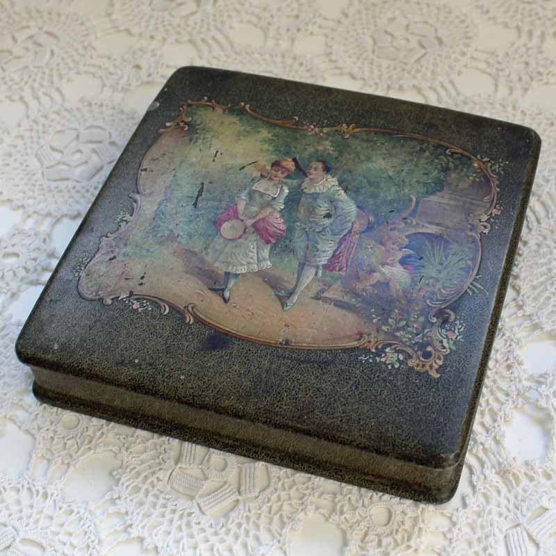 Antique French wooden box motif of angel and musician, vintage wood box ...