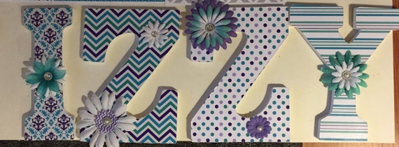 Items similar to purple and teal wall letters for baby nursery or girls ...