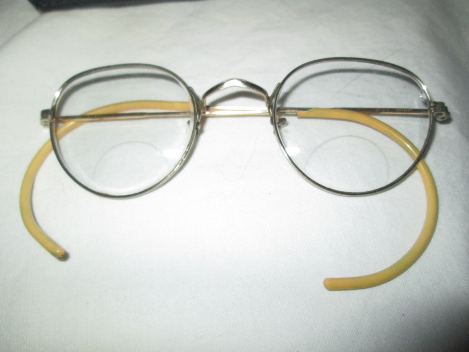 Antique Wire Rim Glasses In Case Yellow Ear By Bagsbuttonsbaubles