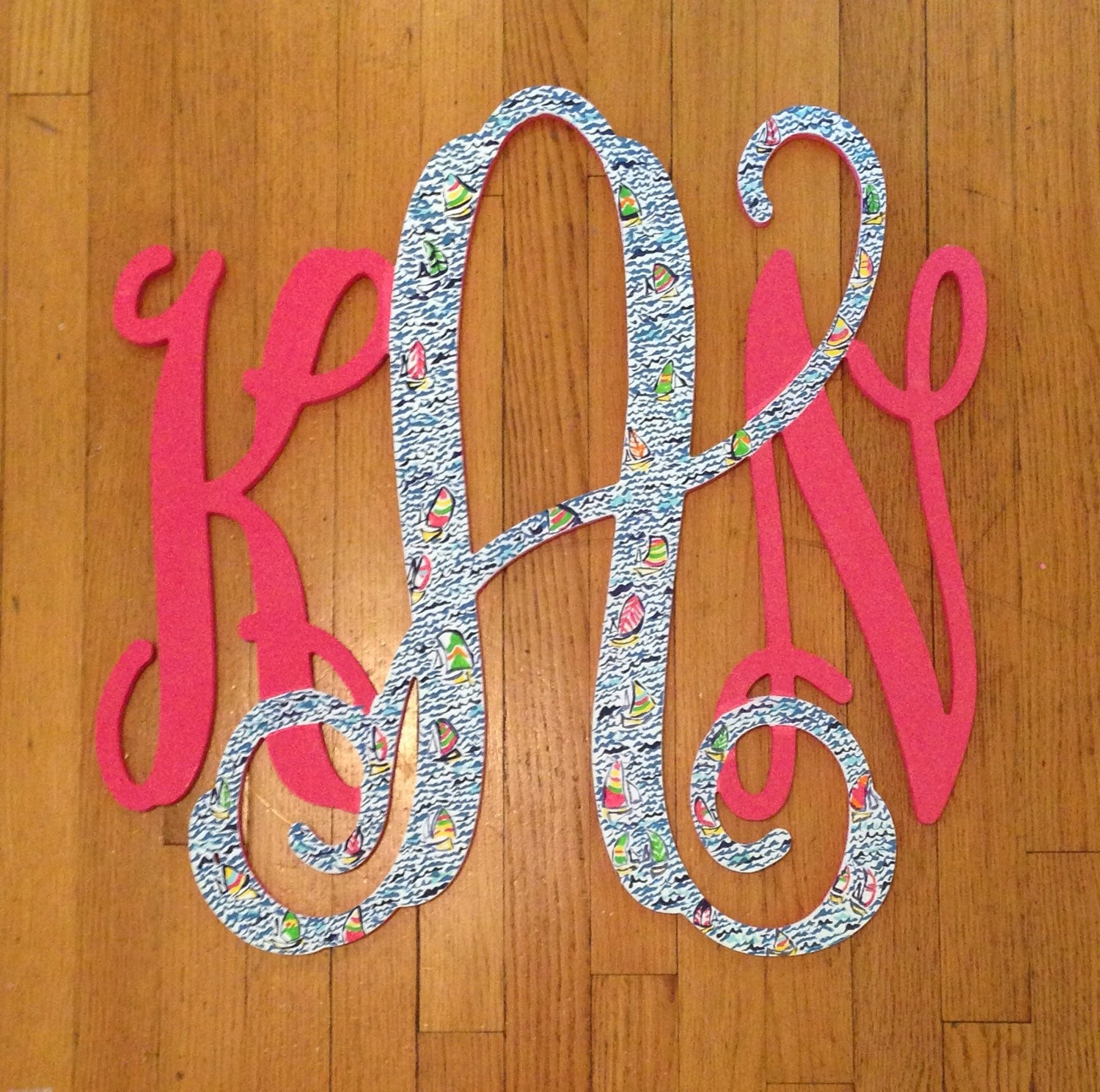 Lilly Pulitzer Inspired Wooden Monogram by PaintedCarnation