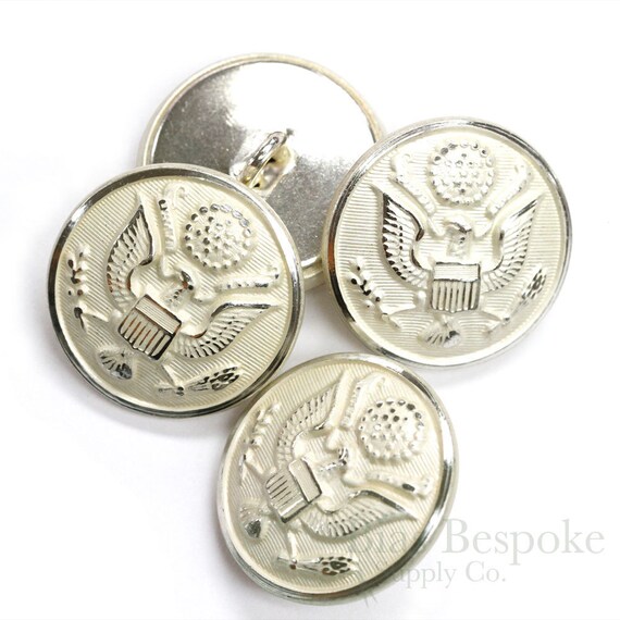 US Military Silver Uniform Buttons in Three Sizes Made in