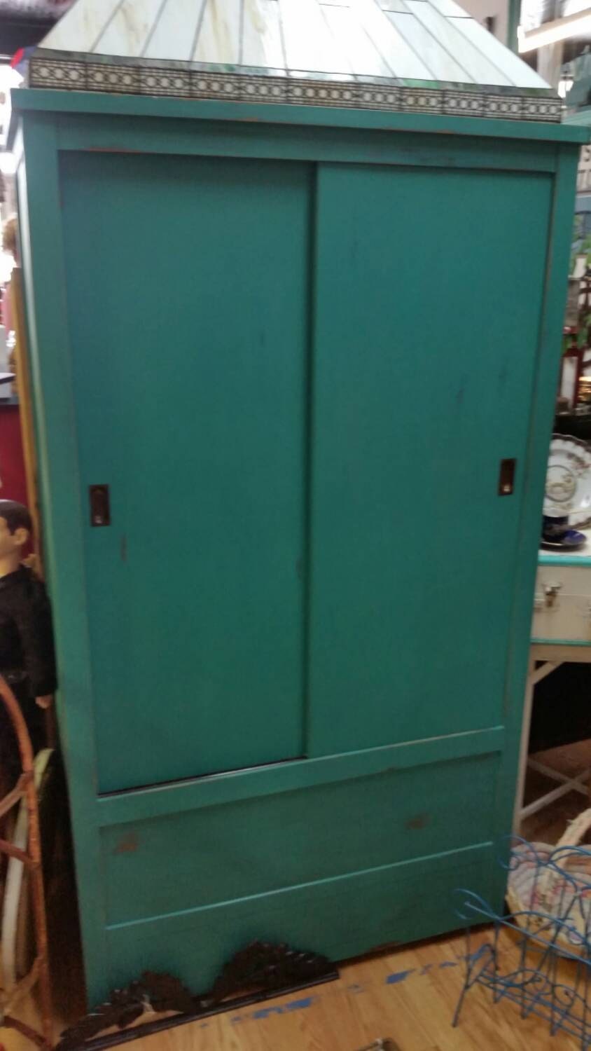 Vintage Cedar Armoire, turquoise shabby chic armoire, dark aqua cedar ...