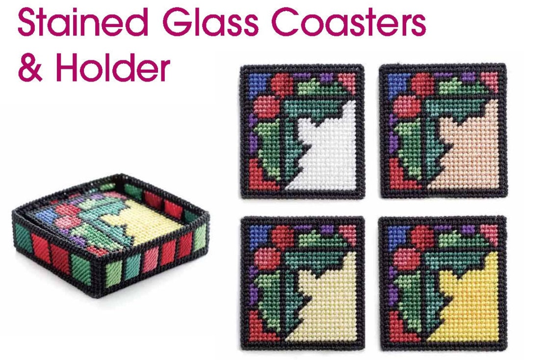Christmas Holly Coaster Set Pattern in Plastic Canvas