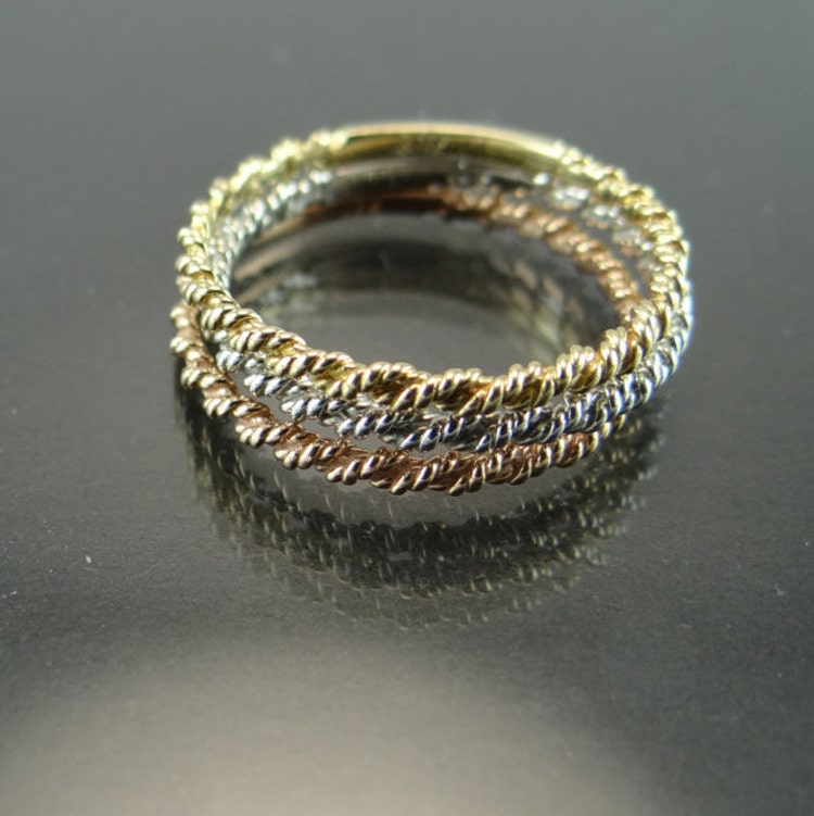 14K Yellow Gold Thin Rope Chain Design Band 14K by OutshineDesigns