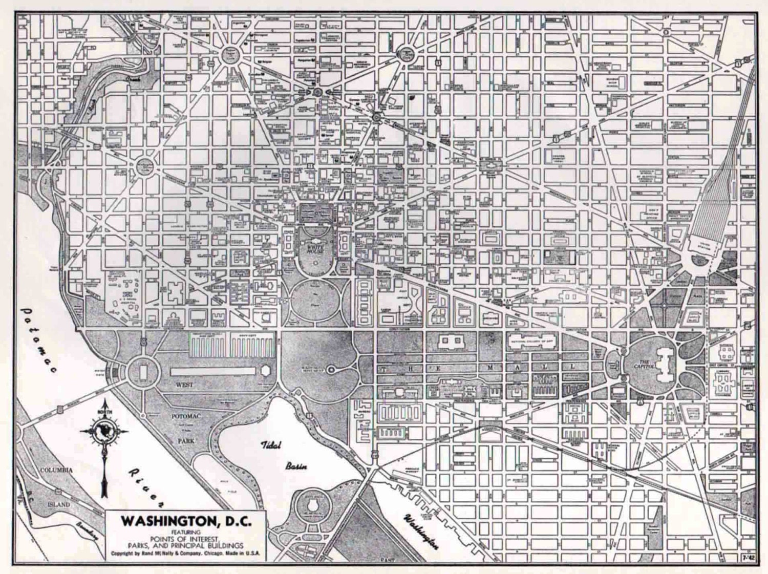 Washington DC Map Vintage 1940's Original US by SkippiDiddlePaper